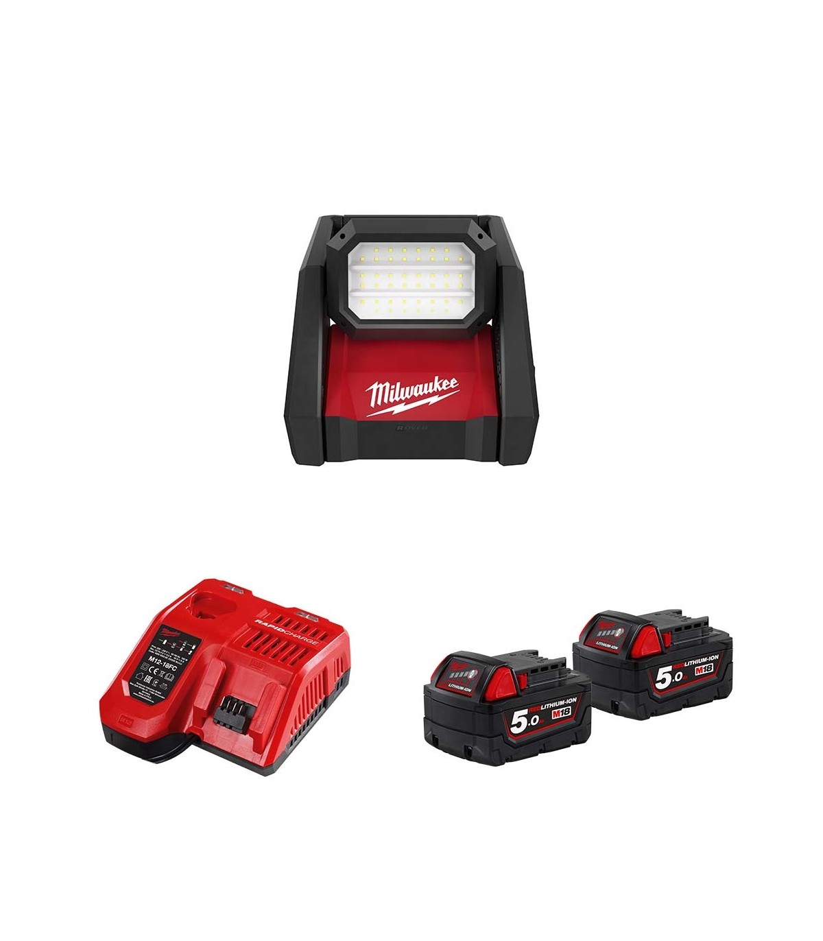 Projecteur de chantier 18V M18 HOAL-0 + 2 batteries 18V 5 Ah + chargeur ...